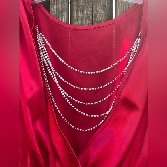 SHEIN | Dresses | Red Chain Detail Backless Satin Dress | Poshmark